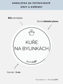 Samolepka na kořenky KUŘE NA BYLINKÁCH bílá 5 cm základní písmo