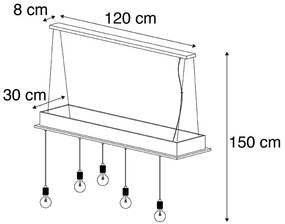 Rustikální závěsné svítidlo černé se dřevem 5-světlo - Flair