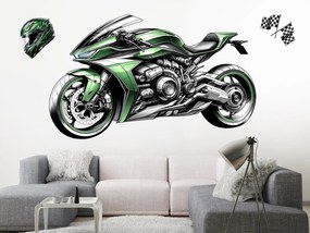 Zelená motorka samolepka na zeď arch 100 x 60 cm