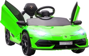 HOMCOM Dětské elektrické auto, Lamborghini Aventador SVJ, 12V s křídly, LED dálkovým ovládáním, hudbou, USB, rychlostí 3-5 km/h, zelené