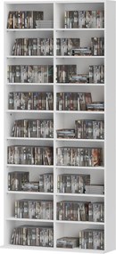 HOMCOM úložný stojan na CD a DVD 18 přihrádek, maximální kapacita 640 CD/360 DVD 430 Blu-ray, 78,5 x 24 x 175 cm, bílý