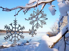 Champagne antik závěsná sněhová vločka s korálky Snowflake - 17 cm