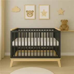 Dětská postýlka se zábranou New Baby MARCUS 120x60 cm grafit/přírodní