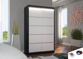 ADRK Furniture Posuvná skříň s LED osvětlením BENISSO 120 SW-BEN-B+W-120+L-V072