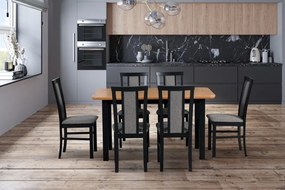 Drewmix jídelní sestava DX 6 odstín lamina (deska stolu) bílá, odstín dřeva (židle + nohy stolu) kaštan, potahový materiál látka s doplatkem