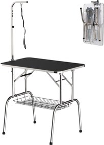 PawHut Grooming Table - Stůl na úpravu domácích zvířat, stříhací stůl s košíkem, skládací stůl pro psy, koupací stůl pro psy, výškově nastavitelný, ne