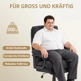 HOMCOM ergonomická kancelářská židle s vysokým opěradlem (nosnost 200 kg) – látka vzhled lnu, nastavitelná výška, houpání, široké sedadlo, černá