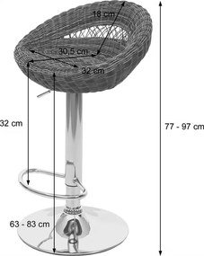 2x Barová židle HWC-G26, polyratan/chrom - hnědá