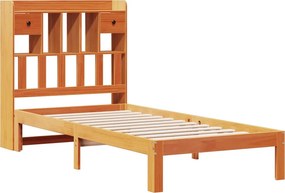 Postel s knihovnou bez matrace hnědá 100x200 cm masiv borovice 3322617