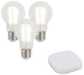 Sada 3 chytrých stmívatelných LED žárovek E27 A60 7W 806LM 2700-6500K včetně Zigbee Smart Hub