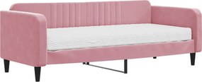 Válenda s matrací růžová 90 x 200 cm samet 3197042