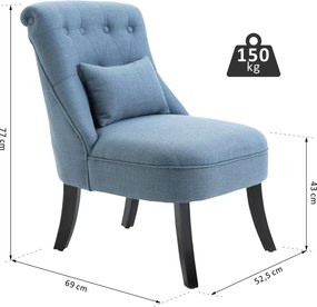 Televizní křeslo HOMCOM s opěrným polštářem a vyvýšenými nožkami, modré lněné provedení, 52,5x69x77cm, pohodlné do obývacího pokoje | Aosom.de