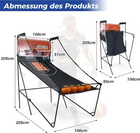 Costway Skládací arkádová basketbalová hra dětský basketbalový koš s 8