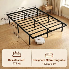 HOMCOM kovový rám postele s úložným prostorem pod postelí, výška 35,5 cm, laťkový rošt, tichý design — bez boxspringu, snadná montáž — 140 × 200 cm, …