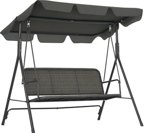 Outsunny zahradní houpačka pro tři osoby s nastavitelnou stříškou, sedadlo z PE ratanu a opěrkami na balkón, terasu, patio, nosnost 240 kg, 167x112x15