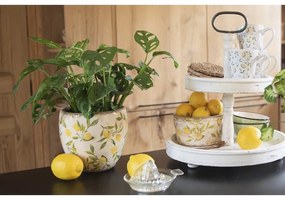 Béžový keramický obal na květináč s citróny - Ø 17*16 cm