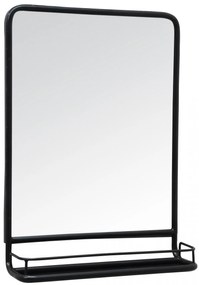 IB LAURSEN Zrcadlo v kovovém rámu s poličkou, černá barva, sklo, kov