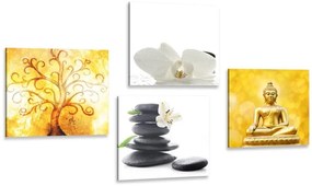 Set obrazů Feng Shui v bílo-žlutém provedení - 4x 60x60 cm