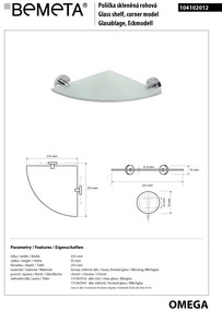 Bemeta Design OMEGA: Polička, rohová, sklo -