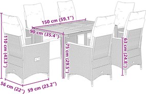 7dílný zahradní bistro set s poduškami šedý polyratan 3276970