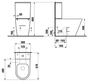 Sapho PACO RIMLESS WC kombi mísa s nádržkou, spodní/zadní odpad, černá mat - PC1012WRB