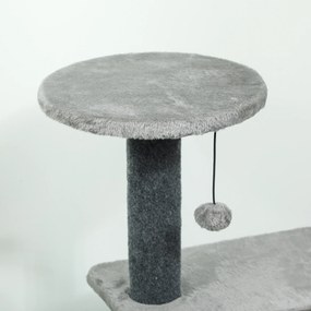 PawHut Škrabadlo 103 cm, kočičí strom s kočičí jeskyní, platformami, sisalovými škrabacími sloupky, plyšový míček pro kočky do 5 kg, šedá