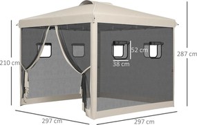 Skládací altán, výškově nastavitelný, síťové závěsy, taška na přenášení, kovový rám, 3 x 3 x 3 m, béžový