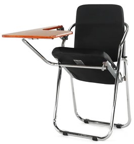 Skládací pracovní židle SONER s deskou na psaní, ekokůže černá, přírodní deska, kov chrom