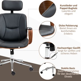 Ergonomická kancelářská židle Vinsetto s otočnou deskou a PU koženým potahem, s odnímatelným opěradlem, nastavitelnou výškou a naklápěcí funkcí 63x62…