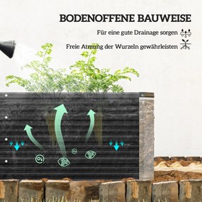Outsunny vyvýšený ocelový zahradní záhonový truhlík 125x47x40cm uhlíkově šedý včetně rukavic na zeleninu a květiny | Aosom.de