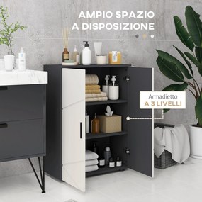 Kleankin Úsporný koupelnový cabinet se 2 dveřmi z dřeva, koupelnový cabinet se 3 policemi a tichým zavíráním, 60x30x82cm, Šedý