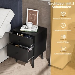 Costway Noční stolek se 2 zásuvkami s nohami z masivního dřeva dub, přírodní