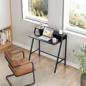 HOMCOM počítačový stůl stylový stůl s policí a vedením kabelů, kovový černý 84x45x85cm pro domácí kancelář a pracovnu | Aosom.de