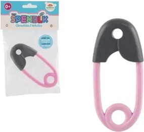 TEDDIES Chrastítko špendlík šedorůžové / 12 cm / plast / 0m+