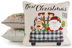 VÁNOČNÍ DEKORAČNÍ POVLAK NA POLŠTÁŘ SANTA7 45X45 CM VZOROVANÁ
