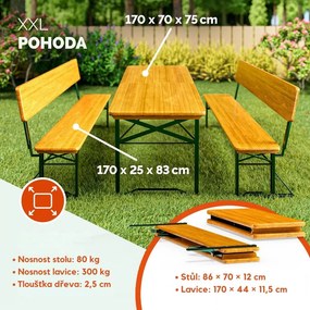 Pivní set PRAKTIK s opěradly, 170cm, hnědá Jurhan
