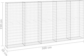 vidaXL Gabionová zeď s víky pozinkovaná ocel 300 x 30 x 150 cm [147822]