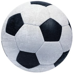 Dywany Łuszczów, Dětský kusový koberec Bambino 2139 Football, 100x100 (průměr) kruh, černobílá, dětský pokoj