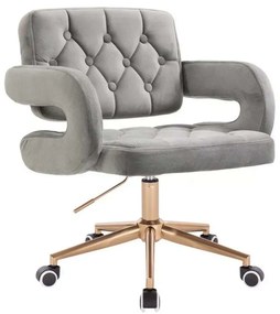 LuxuryForm DESIGN Otočná židle ADRIA VELUR na zlaté podstavě s kolečky - šedá