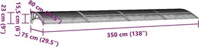 Vchodová stříška černá 350 x 75 cm polykarbonát 153593