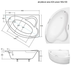 Besco Ada akrylátová vana 140x90 Orientace: Levá