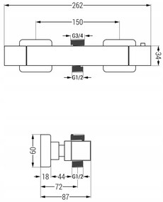Sprchová nástěnná termostatická baterie MEXEN CUBE s připojením na sprchovou tyč - chromová, 77250-00