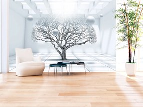 Fototapeta Geometrická krajina - strom bez listí v bílém prostoru s leskem