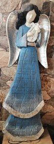 Socha anděl 75cm vintage modrý s patinou