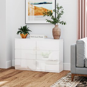 HOMCOM komoda se 6 dřevěnými zásuvkami, moderní a všestranná ložnicová komoda, 112x34x75 cm, bílá