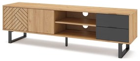 Antracitový/přírodní TV stolek v dekoru dubu 180x51,5 cm Madona – Marckeric