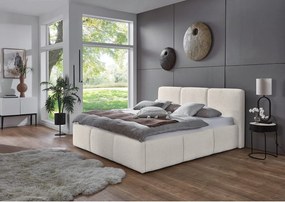 Slonovinová čalouněná dvoulůžková postel s úložným prostorem s roštem 180x200 cm Merida – Meise Möbel