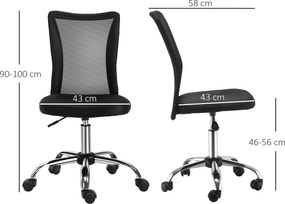 Kancelářská židle Vinsetto bez područek, ergonomická kancelářská židle, výškově nastavitelná, max. nosnost 100 kg, černá | Aosom