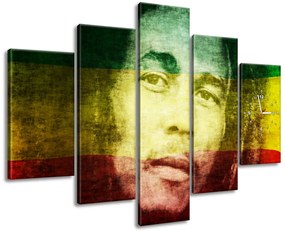 Gario Obraz s hodinami Legendární Bob Marley - 5 dílný Rozměry: 150 x 105 cm