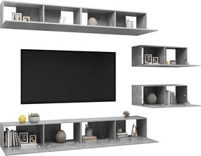 6dílný set TV skříněk betonově šedý kompozitní dřevo 3079148